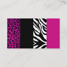 Hot Pink and Black Animal Print Zebra and Leopard Business Card | Zazzle