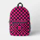 Hot Pink and Black Checkerboard Pattern Monogram Printed Backpack | Zazzle