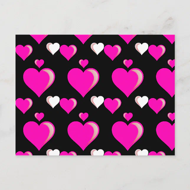 Hot Pink and Black Hearts Valentine's Day Love Pat Holiday Postcard ...