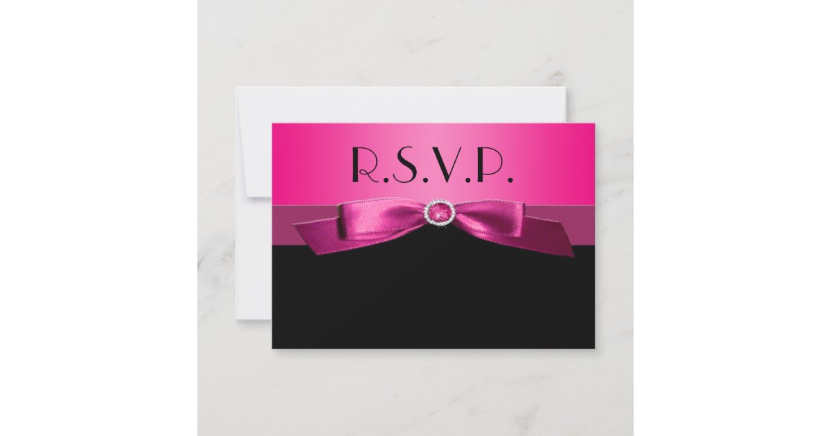 Hot Pink and Black Reply Card | Zazzle