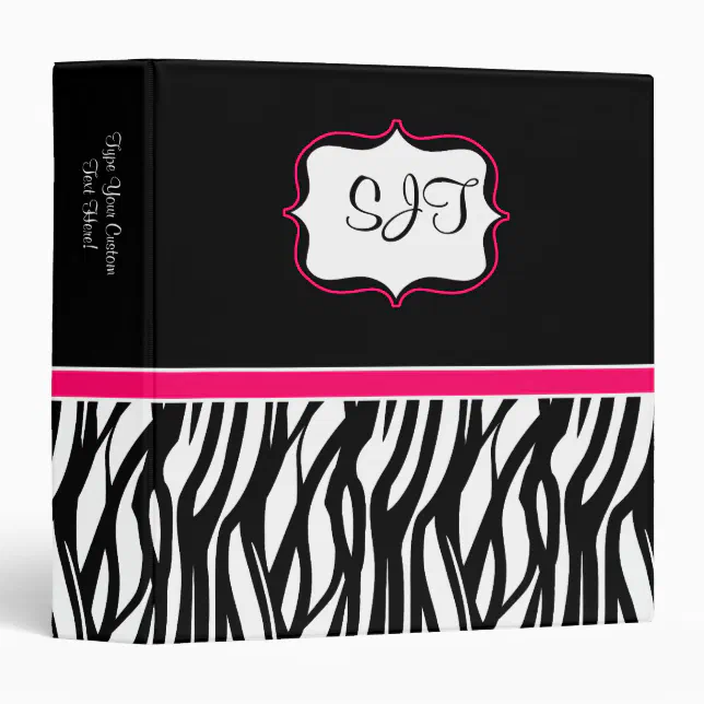 Hot Pink and Black Zebra Binder | Zazzle