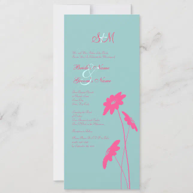 Hot Pink and Blue Wildflowers Wedding Invitation | Zazzle