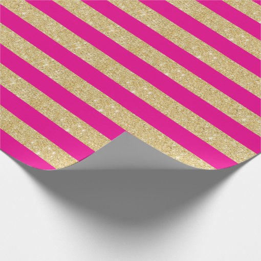 Hot Pink And Gold Glitter Stripes Wrapping Paper Zazzle