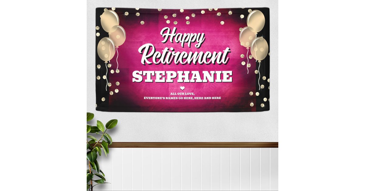 Hot Pink and Gold Happy Retirement Banner | Zazzle