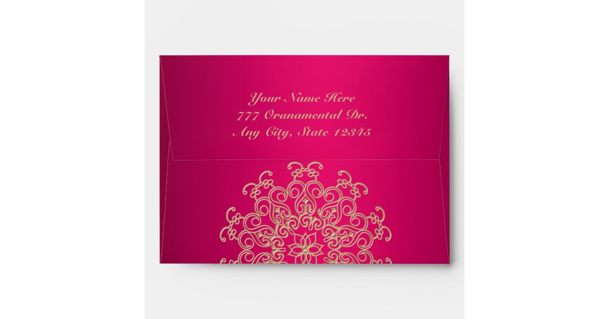 HOT PINK AND GOLD INDIAN STYLE ENVELOPE | Zazzle