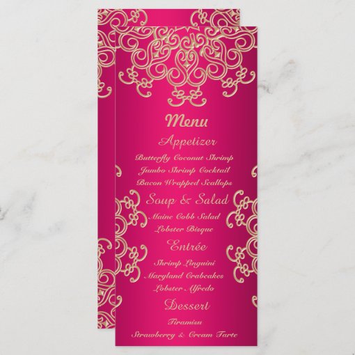 Hot Pink and Gold Indian Style Menu Cards | Zazzle