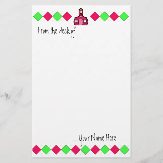Hot Pink and Green Argyle Teacher Stationery | Zazzle