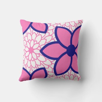 Hot Pink and Navy Blue Modern Floral Throw Pillow | Zazzle