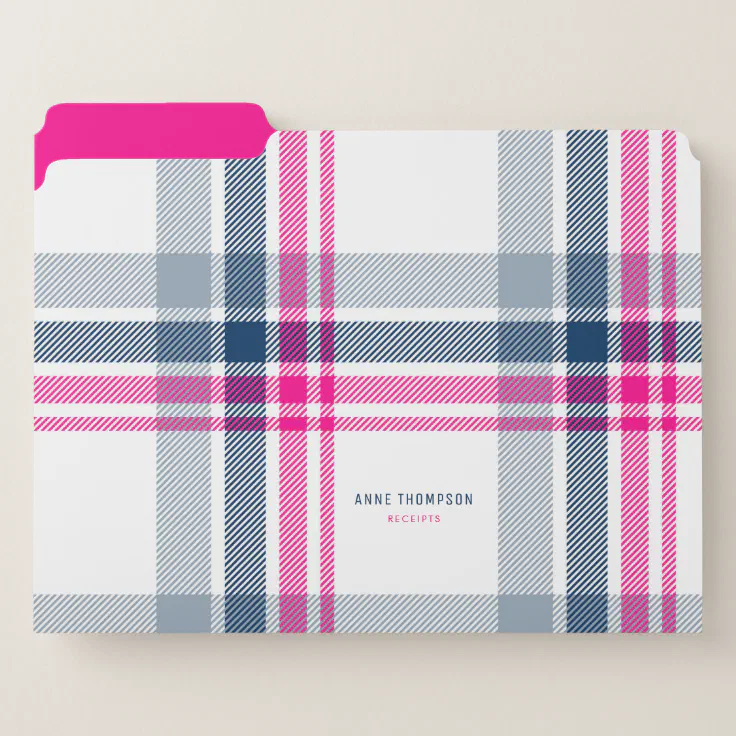 Hot Pink and Navy Blue Plaid Pattern Preppy Custom File Folder | Zazzle
