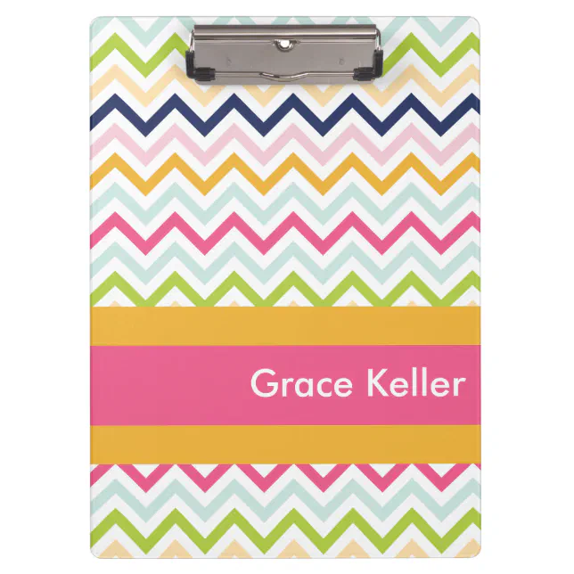 Hot Pink and Orange Chevron Personalized Clipboard | Zazzle