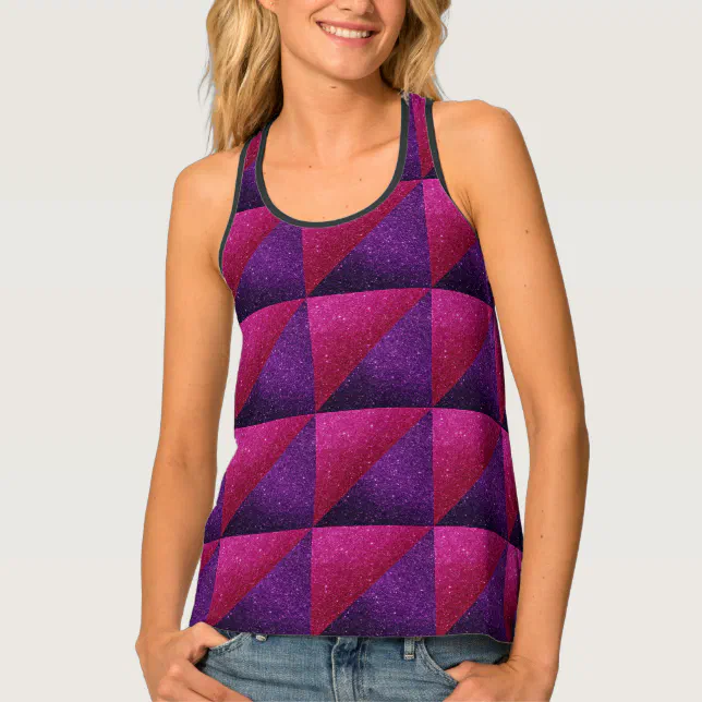 Hot Pink and Purple Geometric Glitter Triangles Tank Top | Zazzle