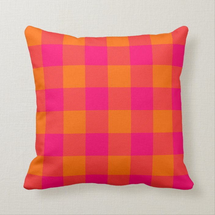 Hot Pink and Tangerine Orange Buffalo Plaid Throw Pillow | Zazzle.com