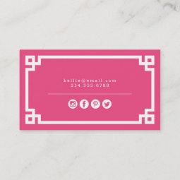 Hot Pink and White Chic Greek Key Border Business Card | Zazzle
