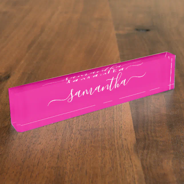 Hot Pink and White Girly Signature Desk Name Plate | Zazzle