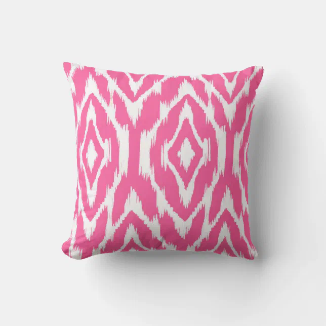 Hot Pink and White Ikat Pattern Pillow | Zazzle