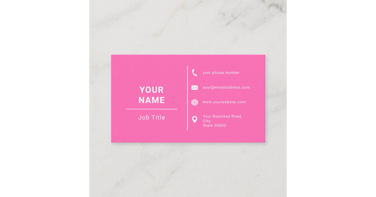 Hot Pink And White Minimalist Custom Logo Text Business Card | Zazzle