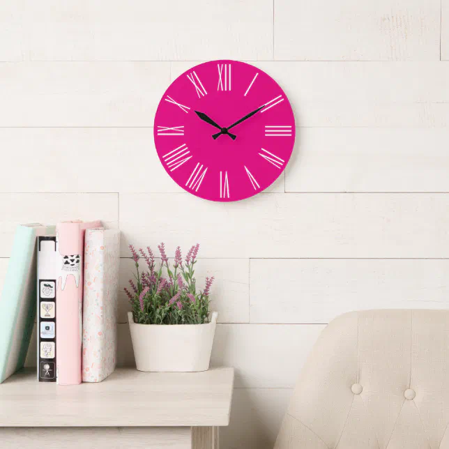 Hot Pink and White Roman Numerals Large Clock | Zazzle