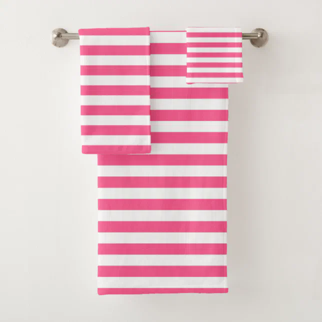 Hot Pink and White Stripes Bath Towel Set | Zazzle