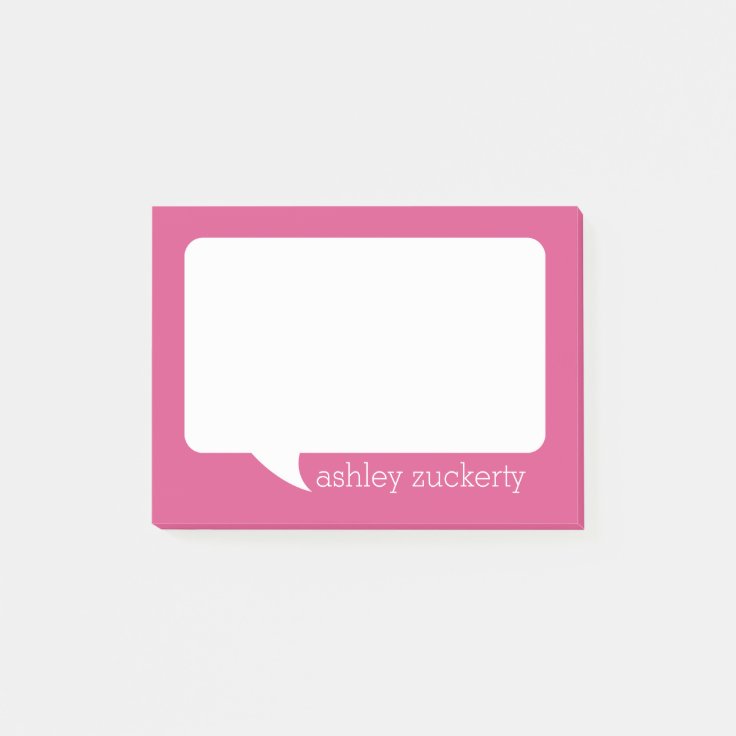 Hot Pink and White Talk Bubble Personalized Name Post-it Notes | Zazzle