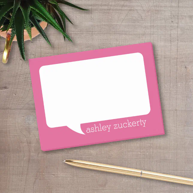 Hot Pink and White Talk Bubble Personalized Name Post-it Notes | Zazzle