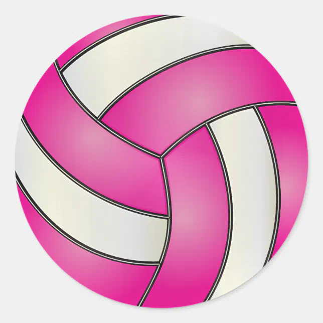 Hot Pink and White Volleyball Classic Round Sticker | Zazzle