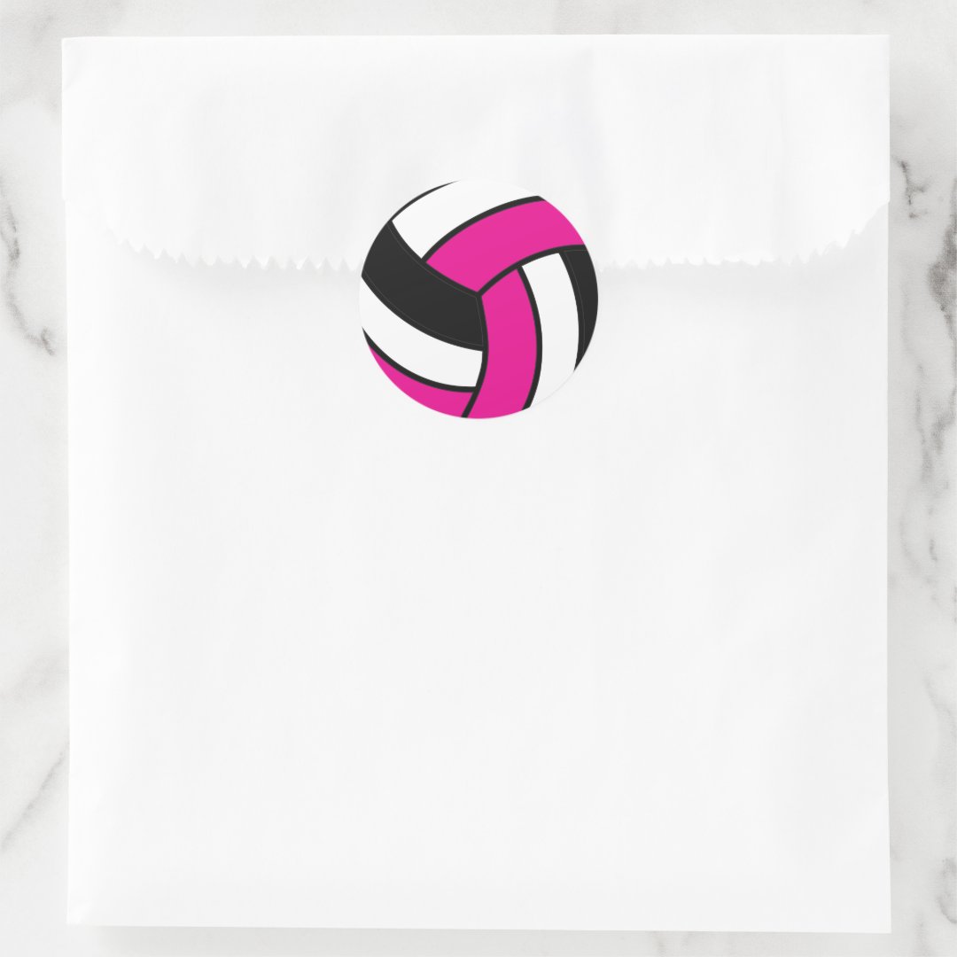 Hot Pink and White Volleyball Classic Round Sticker | Zazzle