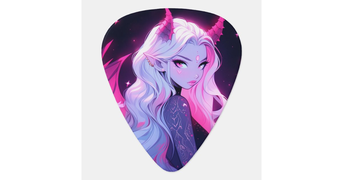 Hot Pink Anime Girl Succubus Koakuma Little Devil Guitar Pick | Zazzle