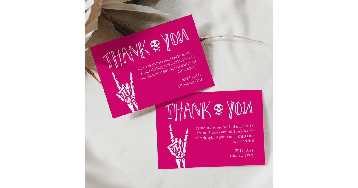 Hot Pink Bad Two The Bone Birthday Thank You Card | Zazzle