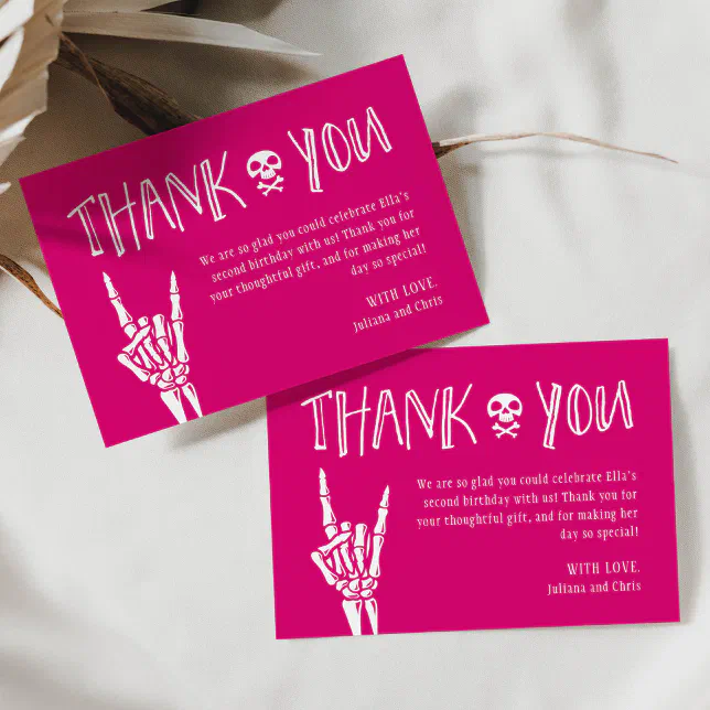 Hot Pink Bad Two The Bone Birthday Thank You Card | Zazzle