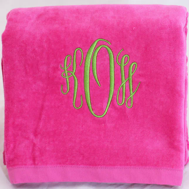 Hot Pink Beach Towel with Lime Green Monogram | Zazzle