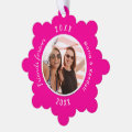 Hot pink best friends photo ornament card | Zazzle