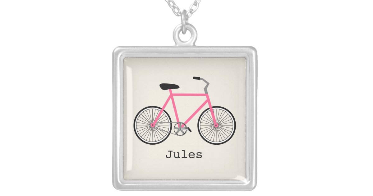 Hot Pink Bicycle Personalized Necklace | Zazzle