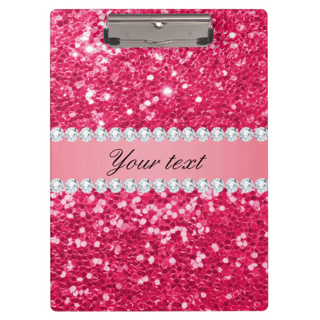 Hot Pink Big Faux Glitter with Diamonds Clipboard | Zazzle