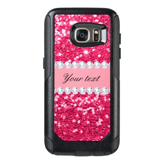 Hot Pink Big Faux Glitter With Diamonds Otterbox Samsung Galaxy S7 Case