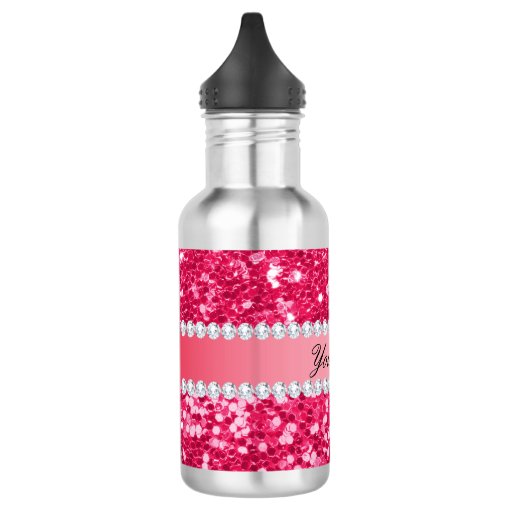 Hot Pink Big Faux Glitter with Diamonds Water Bottle | Zazzle