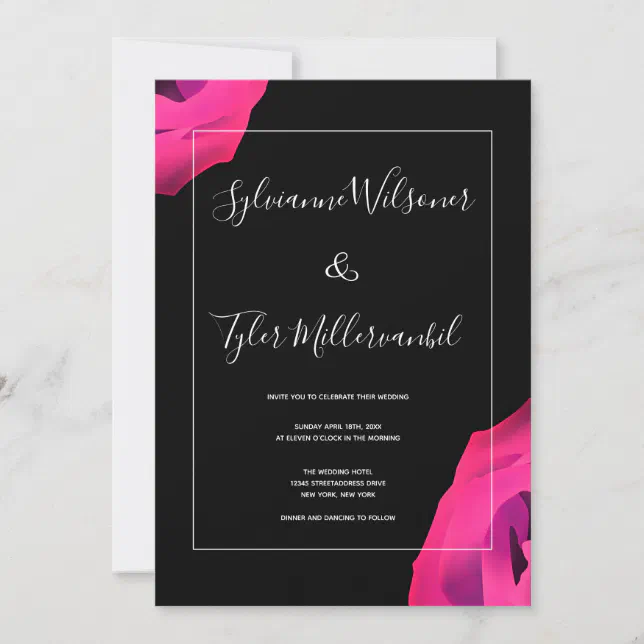 Hot Pink Black Bold Wedding Invitation | Zazzle