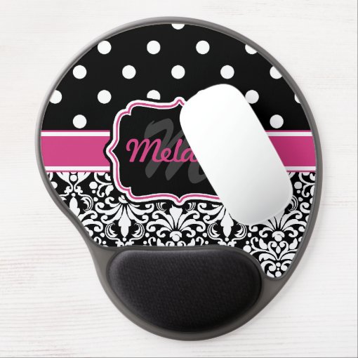 Hot Pink Black Monogrammed Damask Polka Dot Gel Mouse Pad | Zazzle Hot Pink Black Monogrammed Damask Polka Dot Gel Mouse Pad | Zazzle