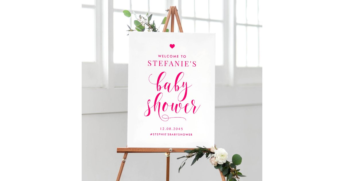 Hot Pink Bold Script Baby Shower Welcome Poster | Zazzle