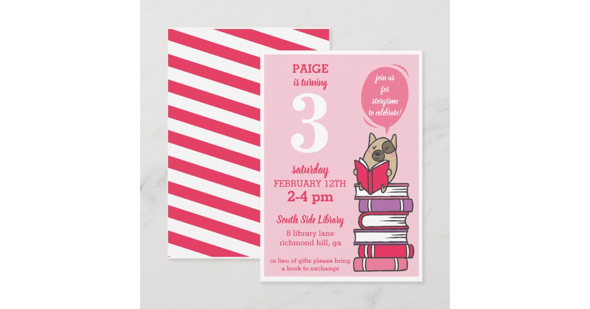 Hot Pink Book Birthday Party Reading Invitation | Zazzle