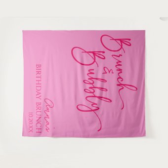 Hot Pink Brunch and Bubbly Birthday Brunch Party Tapestry | Zazzle