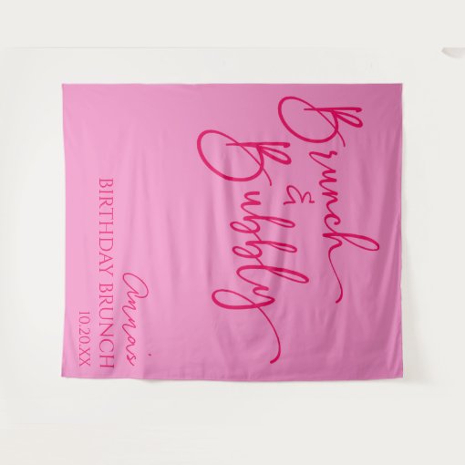 Hot Pink Brunch and Bubbly Birthday Brunch Party Tapestry | Zazzle