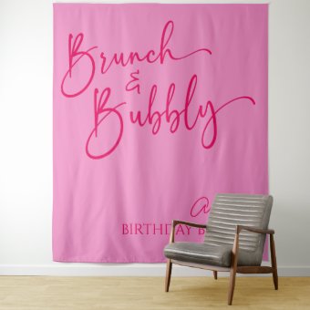 Hot Pink Brunch and Bubbly Birthday Brunch Party Tapestry | Zazzle