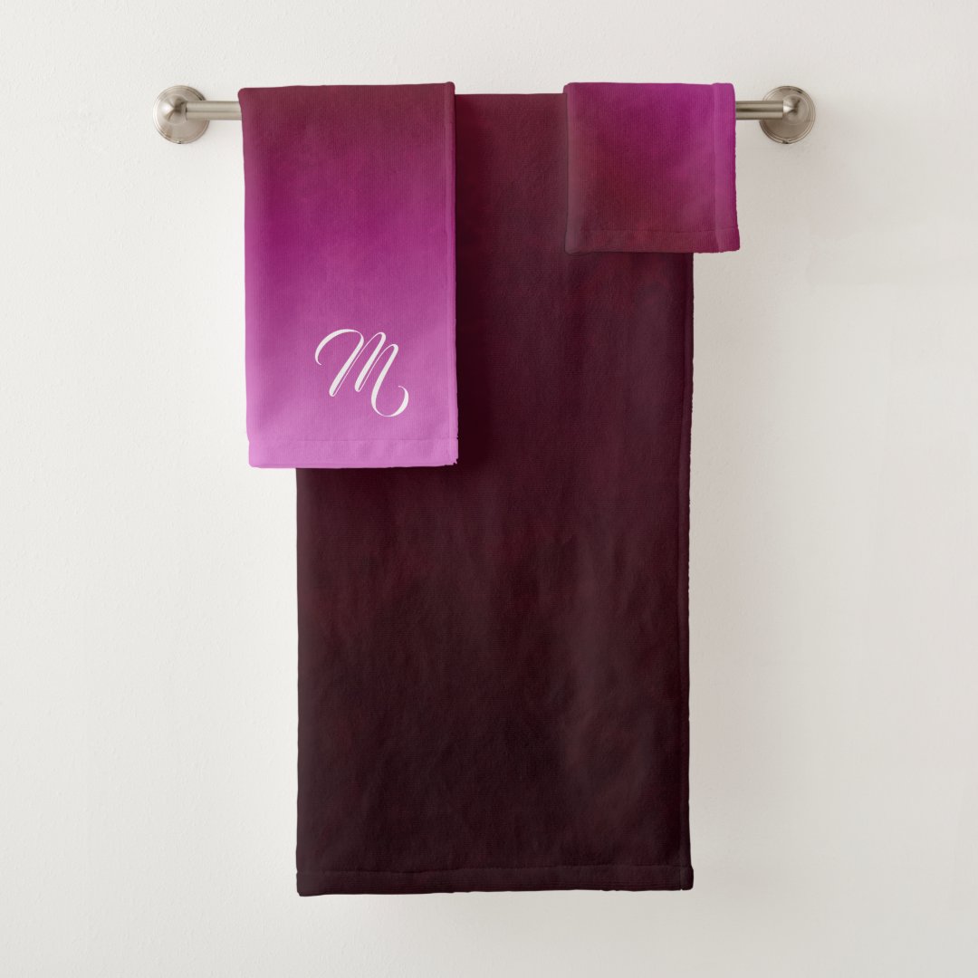 Hot Pink Burgundy Ombre Monogram Bath Towel Set | Zazzle