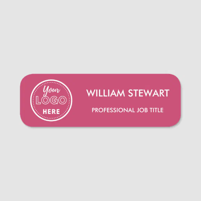 Hot Pink Business Logo Company Employee Staff Name Tag | Zazzle