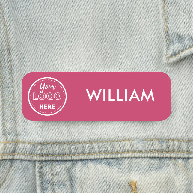 Hot Pink Business Logo Minimalist Employee Staff Name Tag | Zazzle