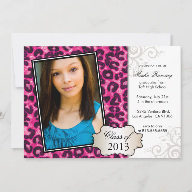 Hot Pink Cheetah Graduation Invitation | Zazzle