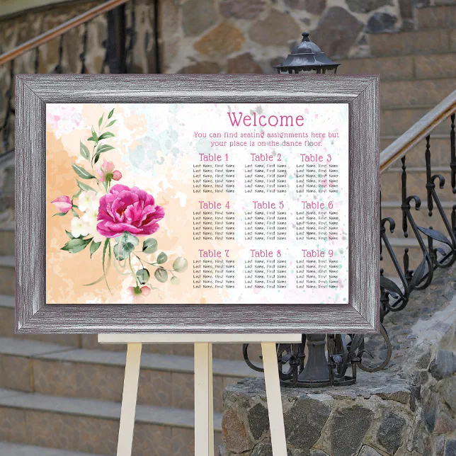 Hot Pink Color Splash Wedding Seating Chart | Zazzle