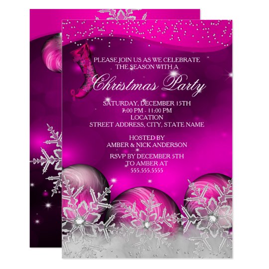 Hot Pink Crystal Snowflake Christmas Party Invitation | Zazzle.com