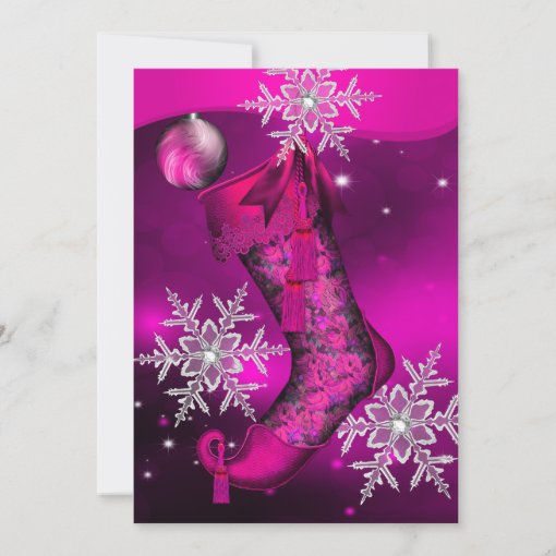 Hot Pink Crystal Snowflake Christmas Party Invitation | Zazzle