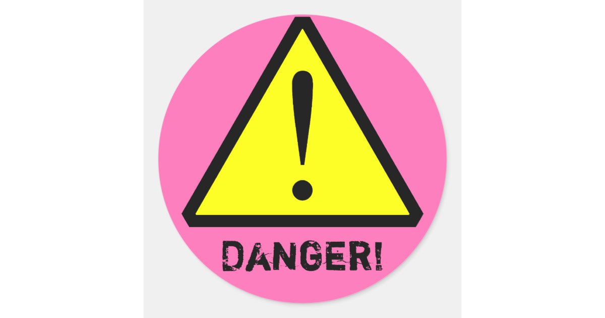 Hot Pink Customizable Warning Symbol Sticker | Zazzle